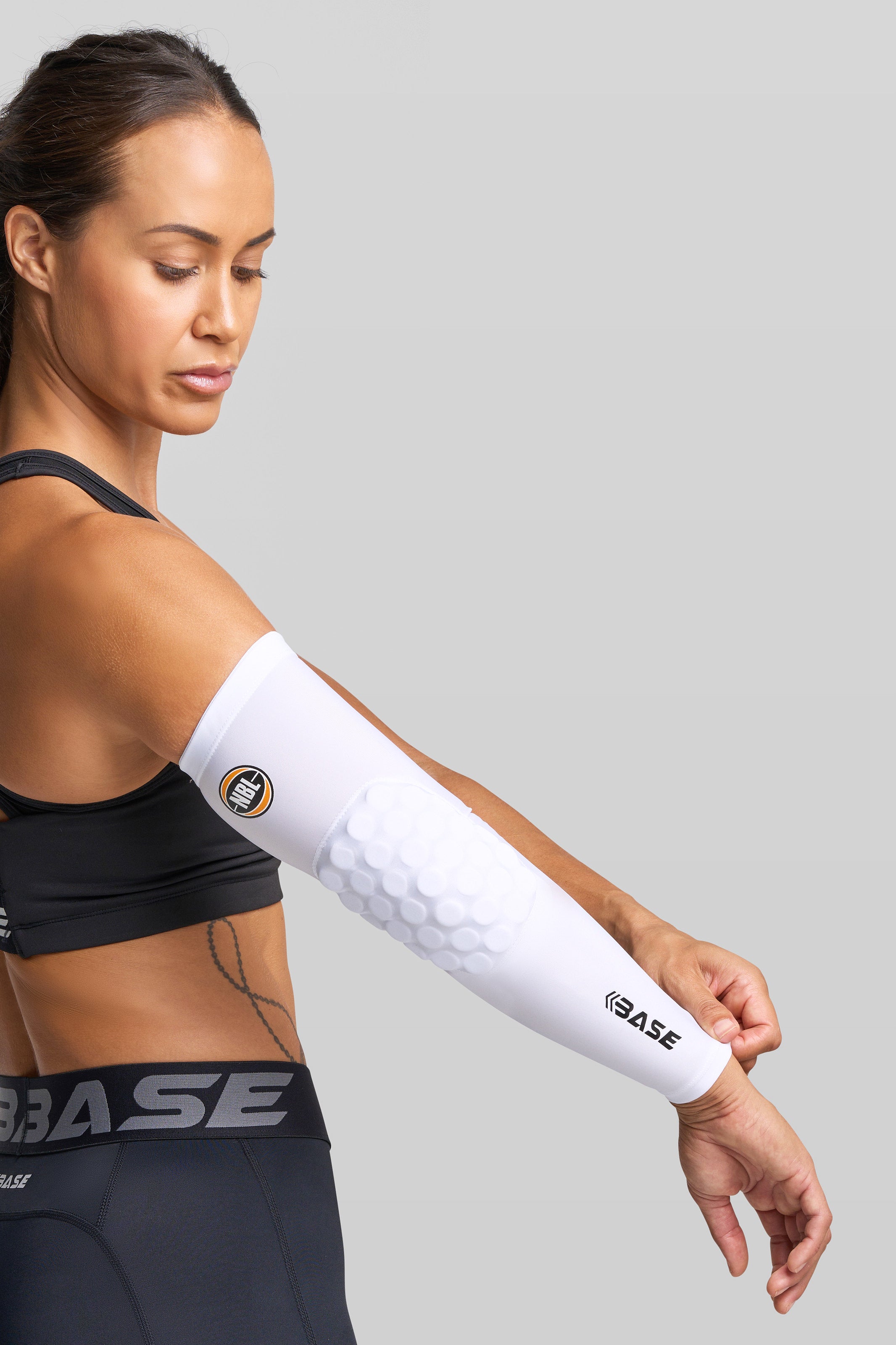 BASE + NBL Compression Padded Arm Guard (Single) - White | Professional ...