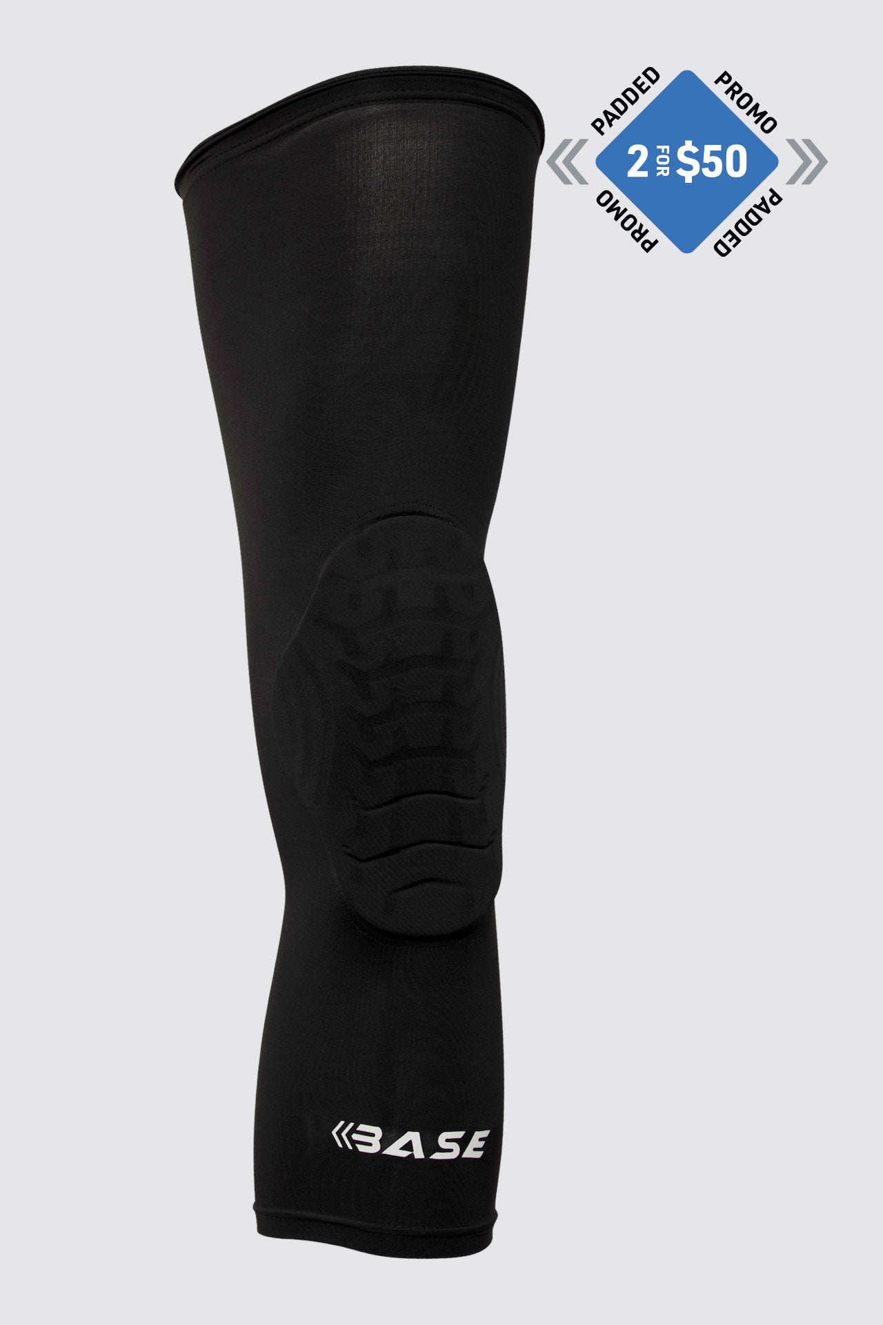 BASE Compression "CURVED" Padded Knee Guard (Single) - Black
